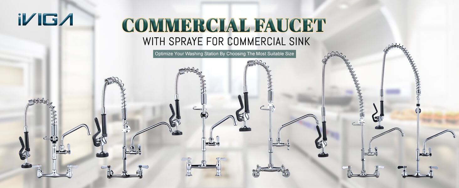 IVIGA 21" Commercial Kitchen Faucet Wall Mount With Pre-Rinse Sprayer ...