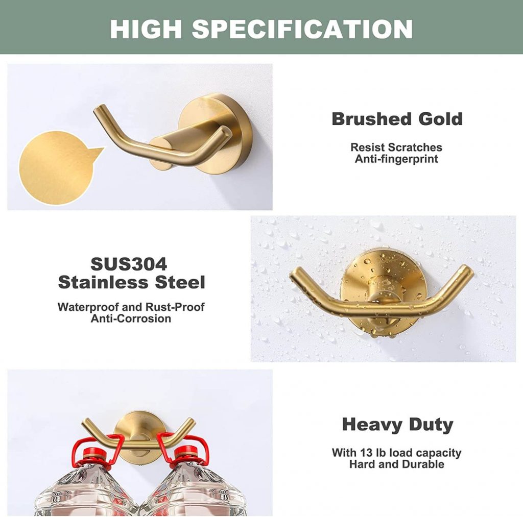 iVIGA Brushed Gold Heavy Duty Wall Mounted Towel Hooks SUS 304 ...