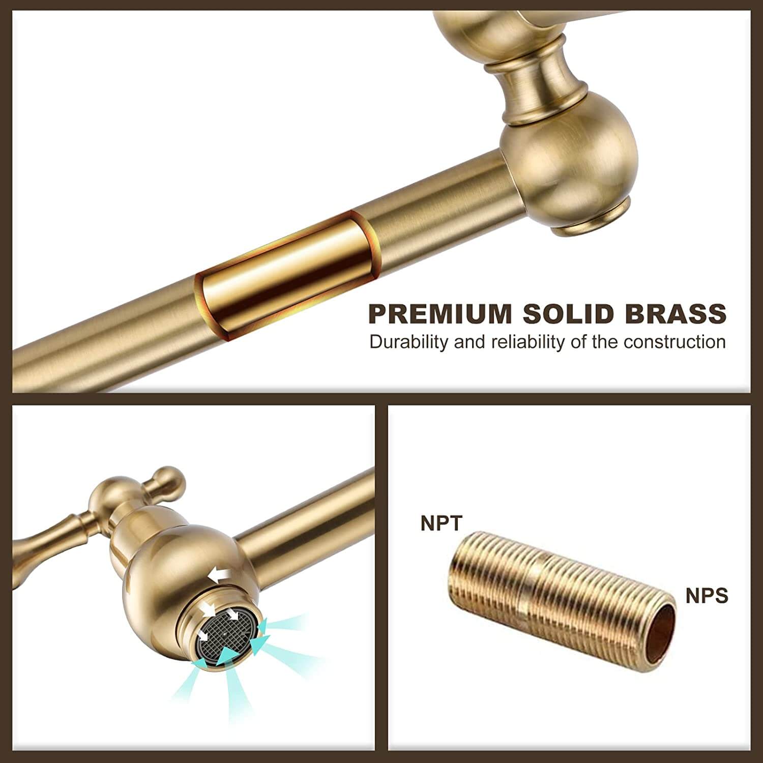 IVIGA Wall Mount Gold Pot Filler Kitchen Faucet Over Stove | IVIGA ...