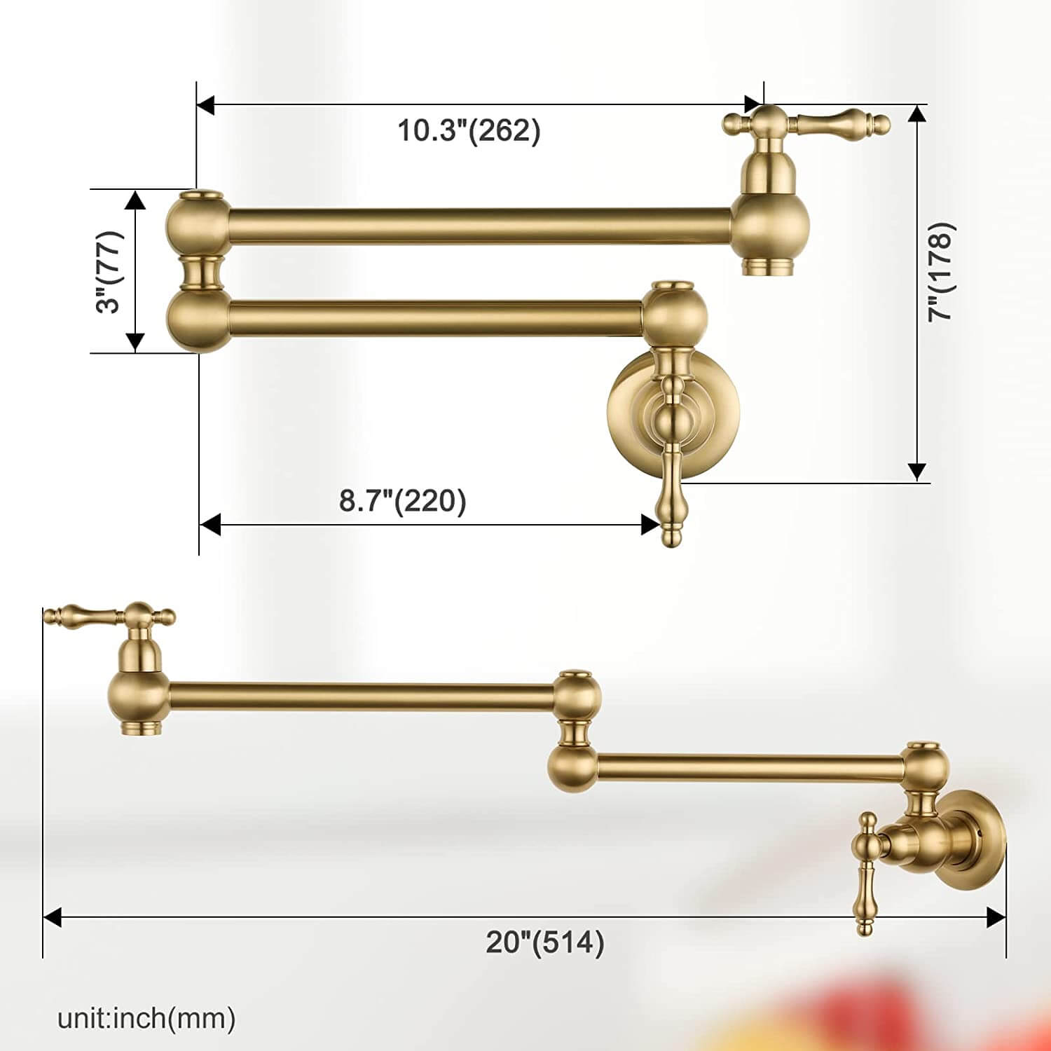 IVIGA Wall Mount Gold Pot Filler Kitchen Faucet Over Stove | IVIGA Faucet Online Shop
