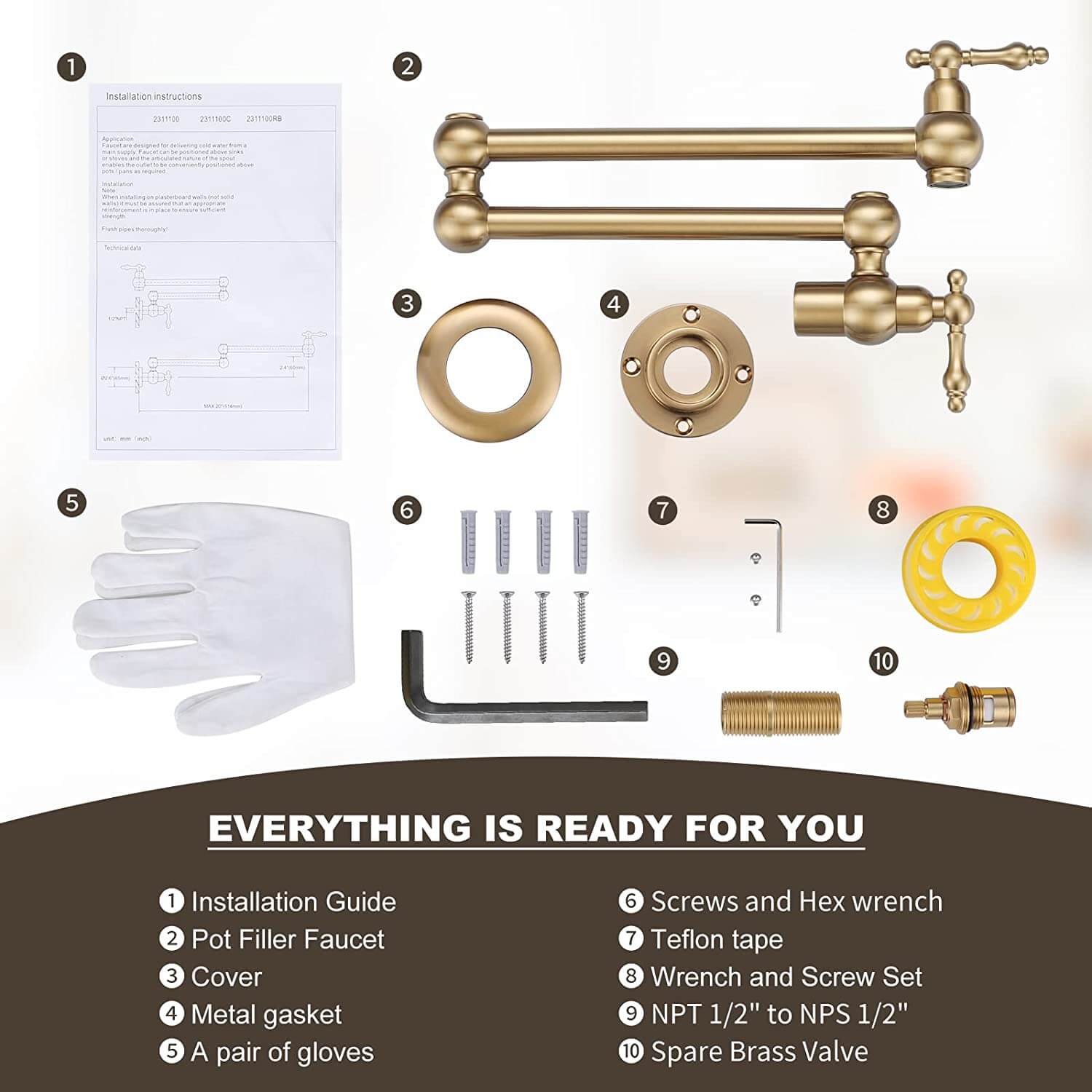 IVIGA Wall Mount Gold Pot Filler Kitchen Faucet Over Stove | IVIGA ...