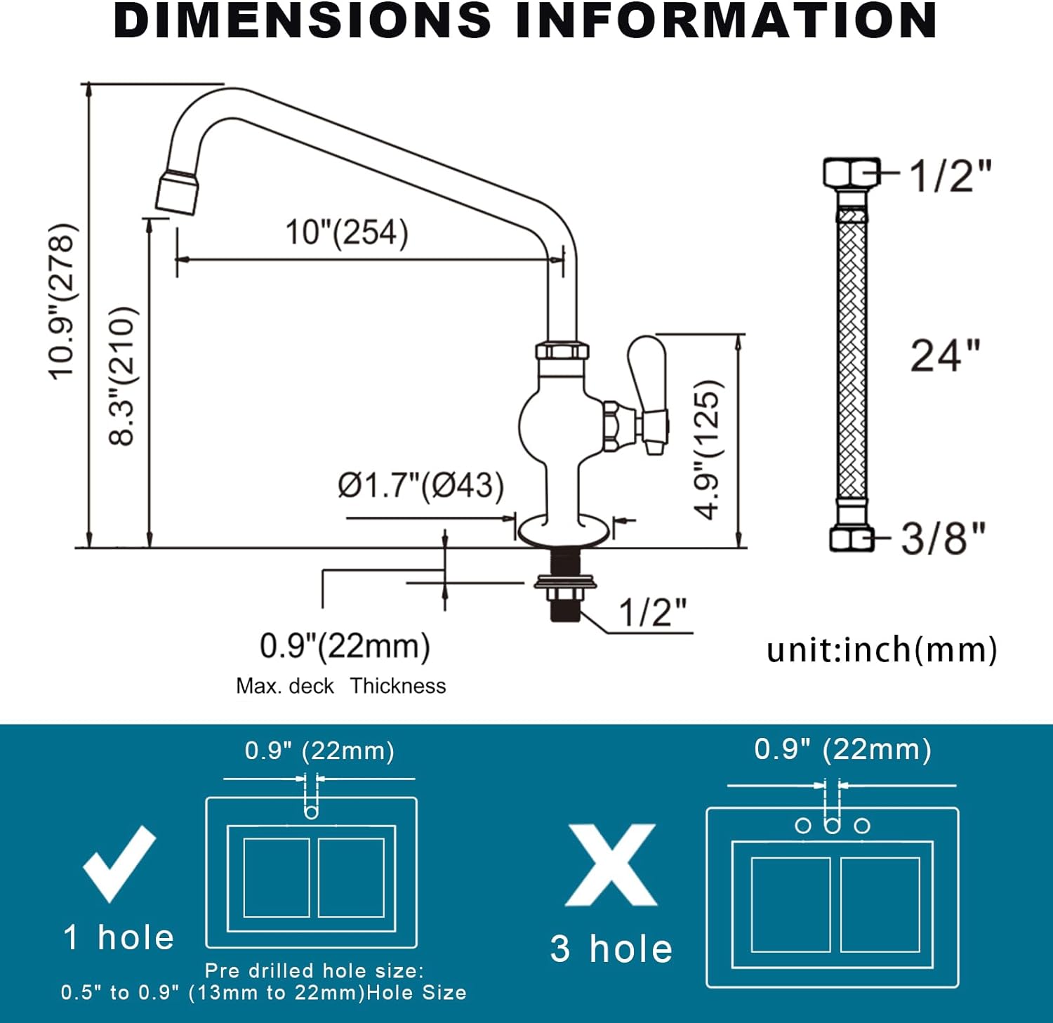 IVIGA Single Pantry Faucet With 10" Swing Spout, Cold Water Only ...