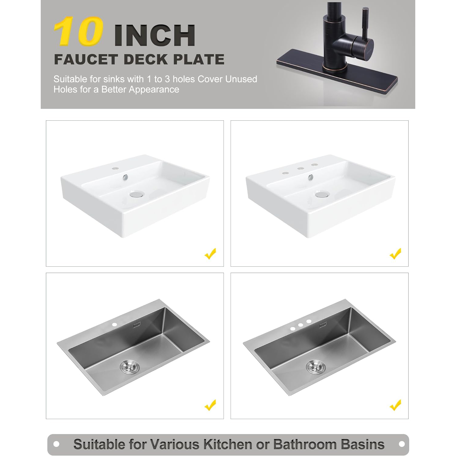 IVIGA 10" Sink Faucet Hole Cover Deck Plate For Bathroom & Kitchen ...