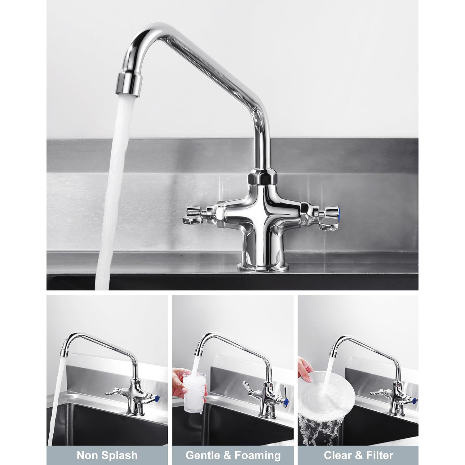 IVIGA Dual Handle Kitchen Faucet Deck Mount, Commercial Kitchen Sink ...