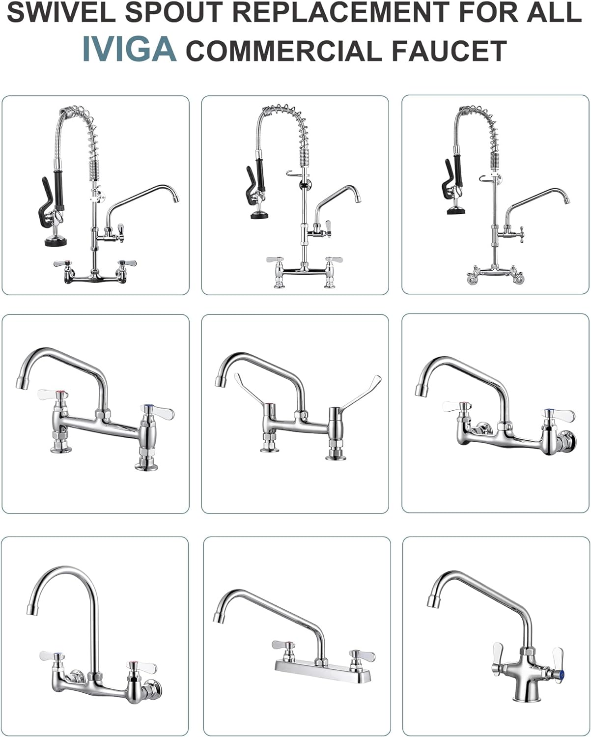 IVIGA 6"-14" Chrome Polished Swivel Spout Replacement For Commercial ...