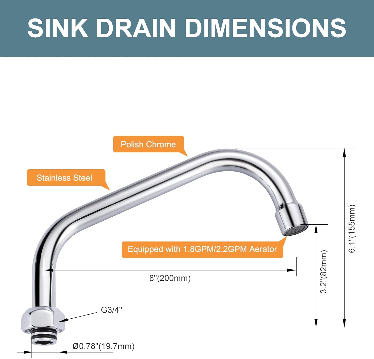 IVIGA 6"-14" Chrome Polished Swivel Spout Replacement For Commercial ...