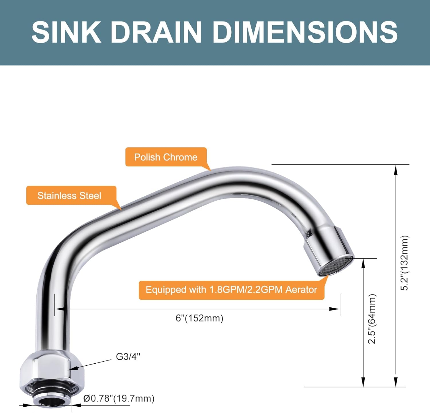 IVIGA 6"-14" Chrome Polished Swivel Spout Replacement For Commercial ...