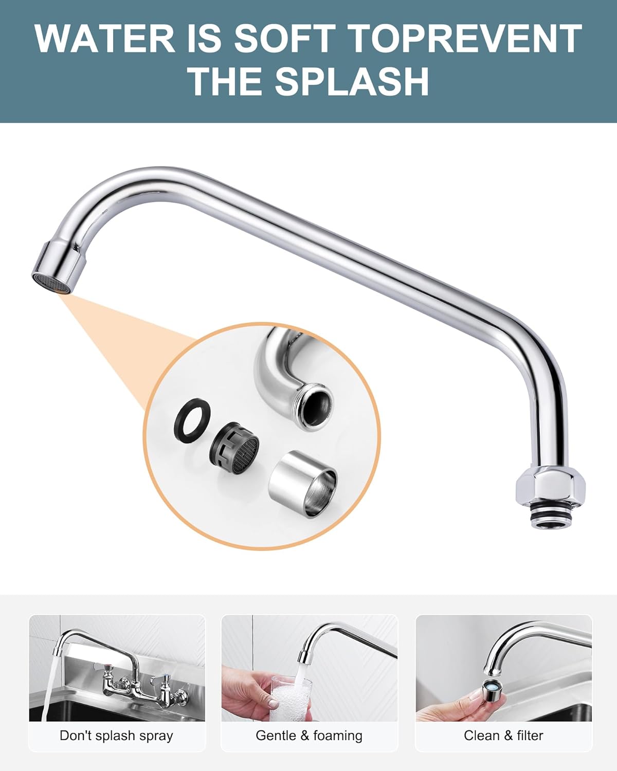 IVIGA 6"-14" Chrome Polished Swivel Spout Replacement For Commercial ...