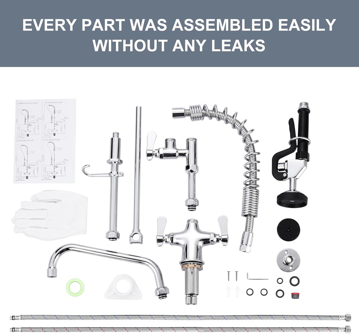 IVIGA 27" Height Commercial Kitchen Faucet Deck Mount With Pre-Rinse ...