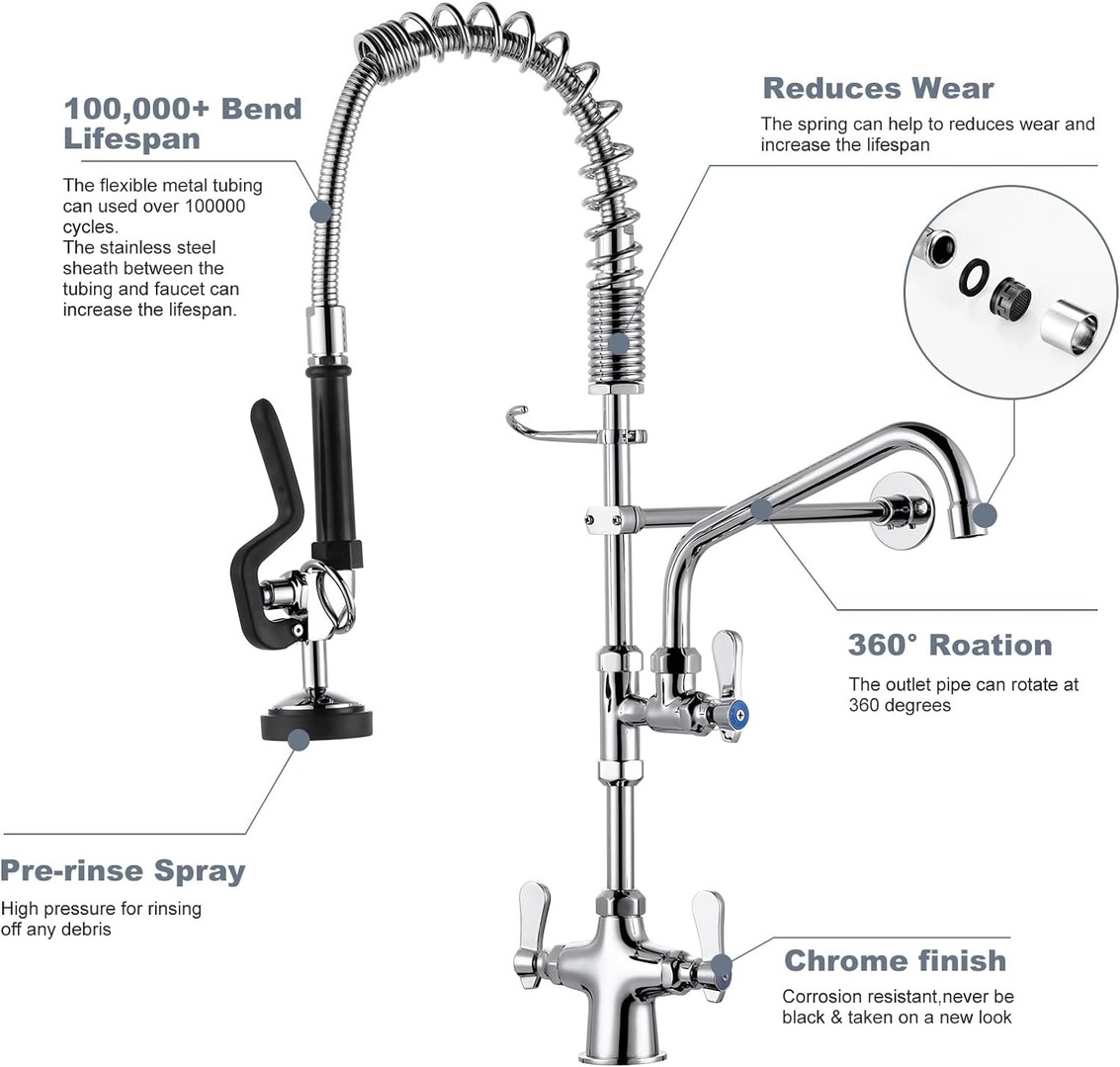IVIGA 27" Height Commercial Kitchen Faucet Deck Mount With Pre-Rinse ...