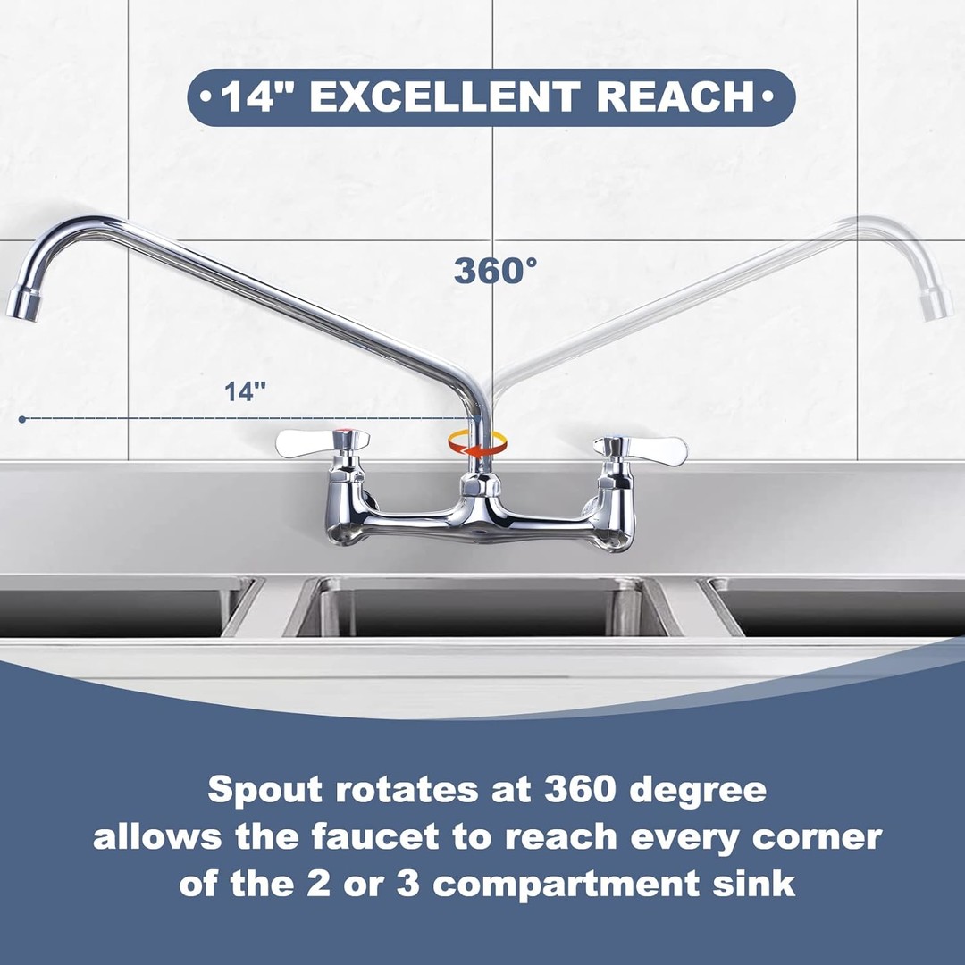 IVIGA 8" Center Wall Mount Commercial Kitchen Faucet With 14” Swivel ...