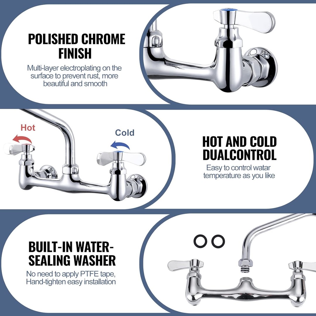 IVIGA 8" Center Wall Mount Commercial Kitchen Faucet With 14” Swivel ...