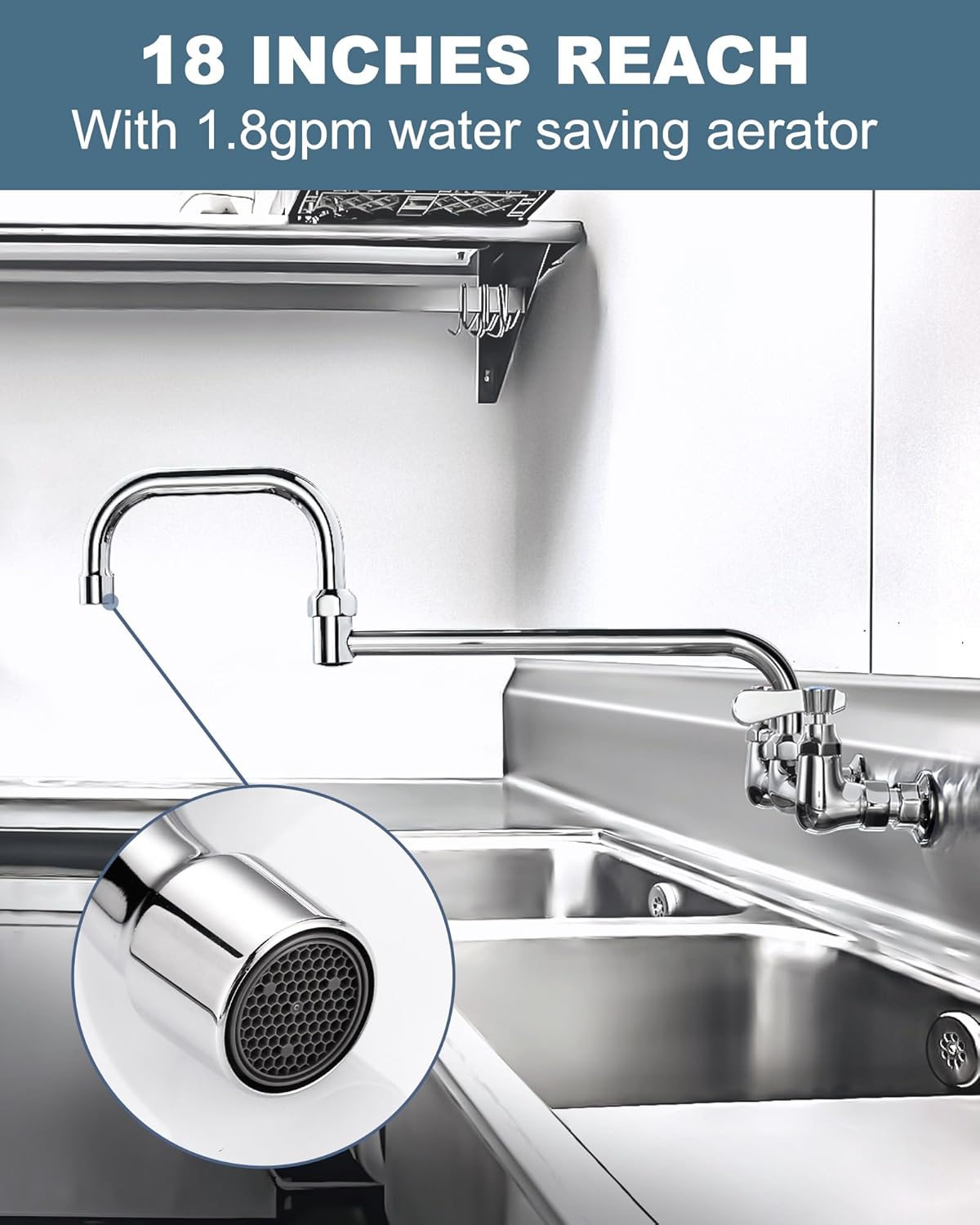 IVIGA Wall Mount Polished Chrome Commercial Sink Faucet With Double ...