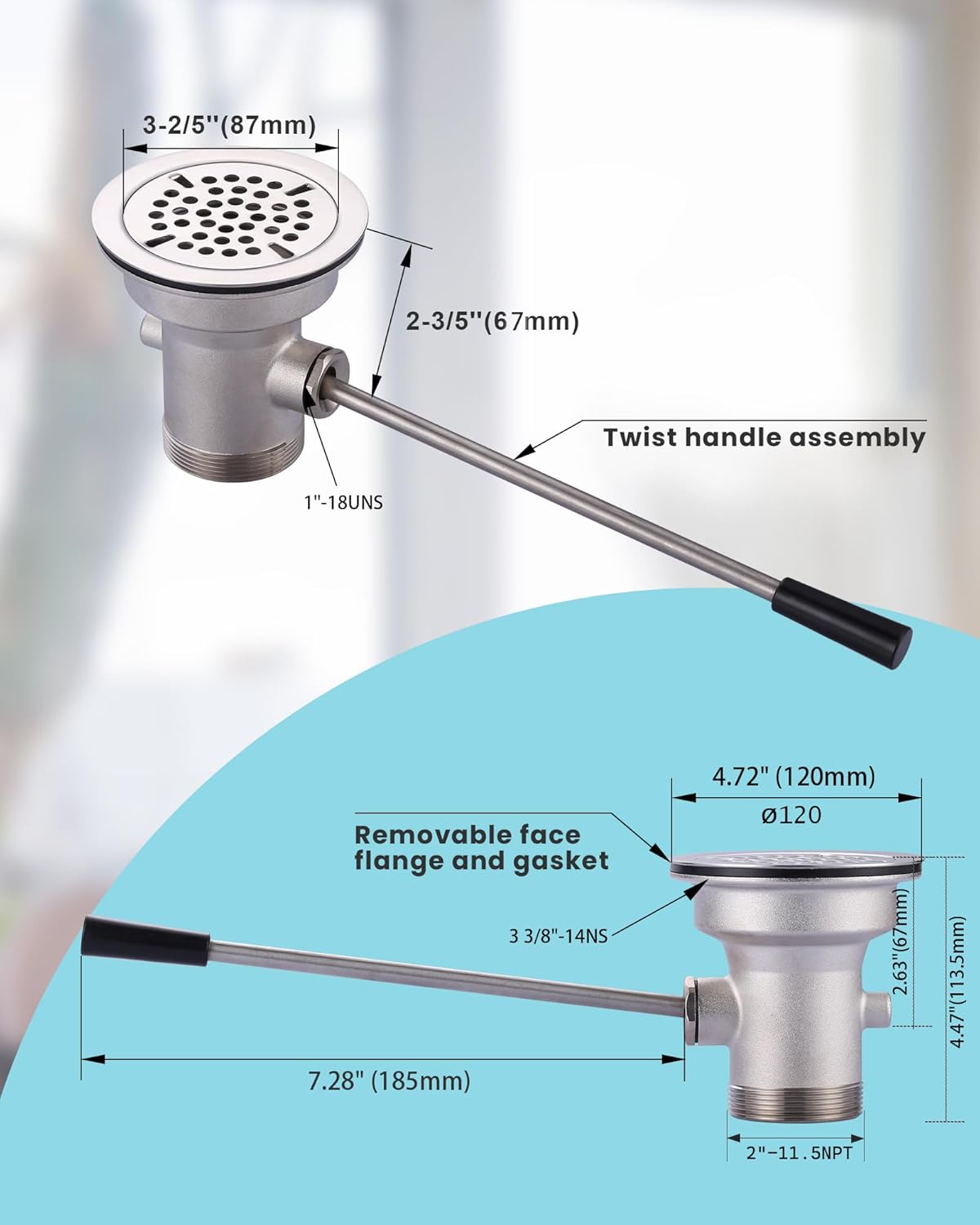 IVIGA 3-1/2" Brass Commercial Sink Drain Without Overflow Outlet For ...