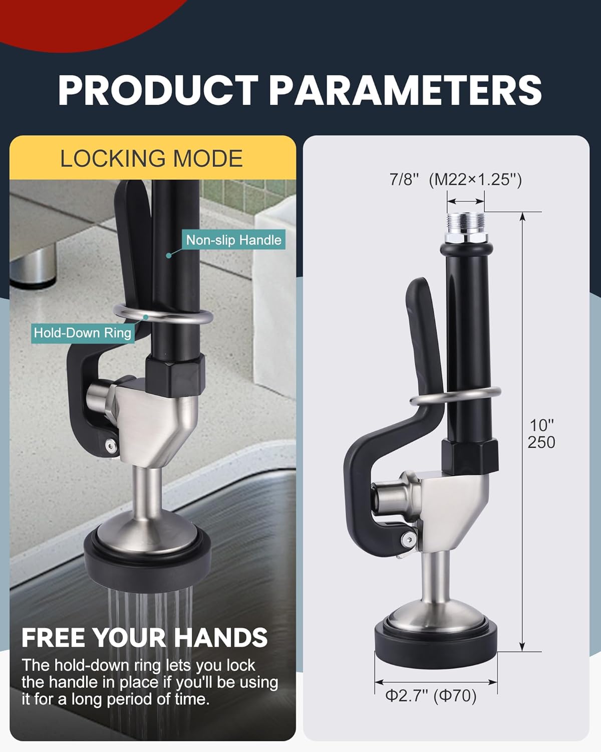 IVIGA Brushed Nickel Pre Rinse Sprayer With Black Handle Grip Assembly ...